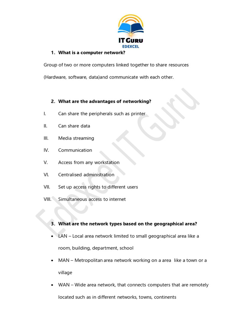Unit 1 Chapter 2 Networks Answers | PDF