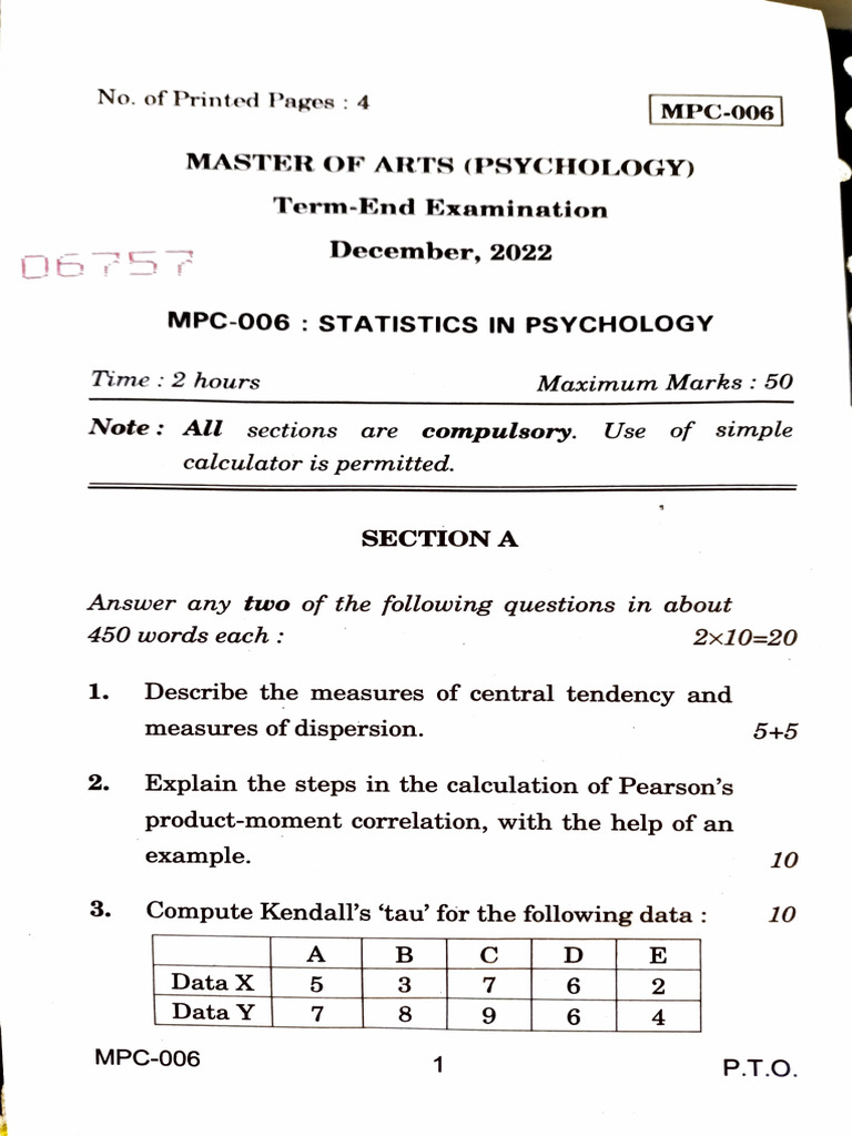 MPC-006(DEC-2022) | PDF | Statistics | Statistical Inference