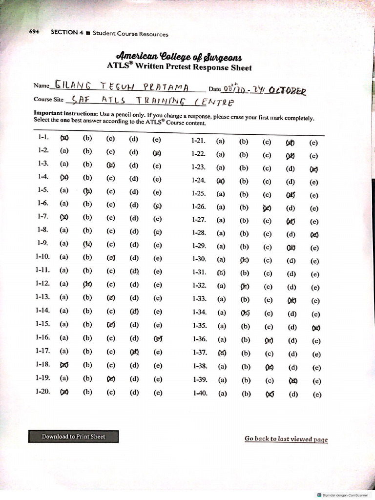 ATLS PRE TEST - GILANG TEGUH PRATAMA, 2nd LIEUTENANT | PDF