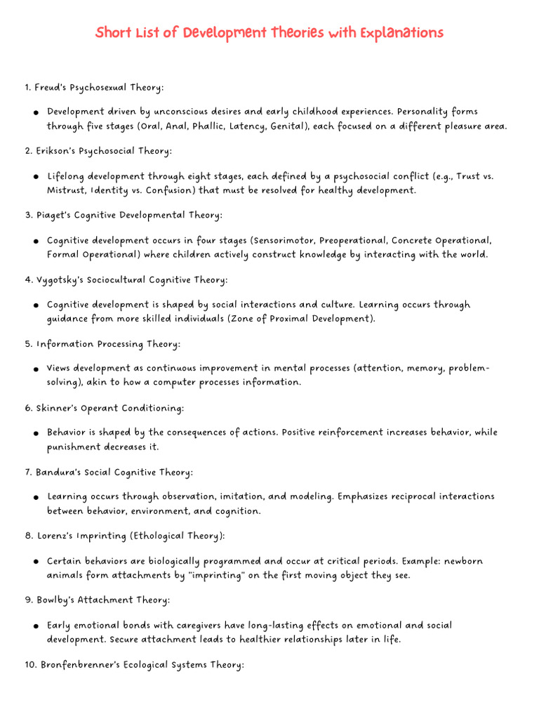 Overview of Key Development Theories | PDF | Cognitive Development ...