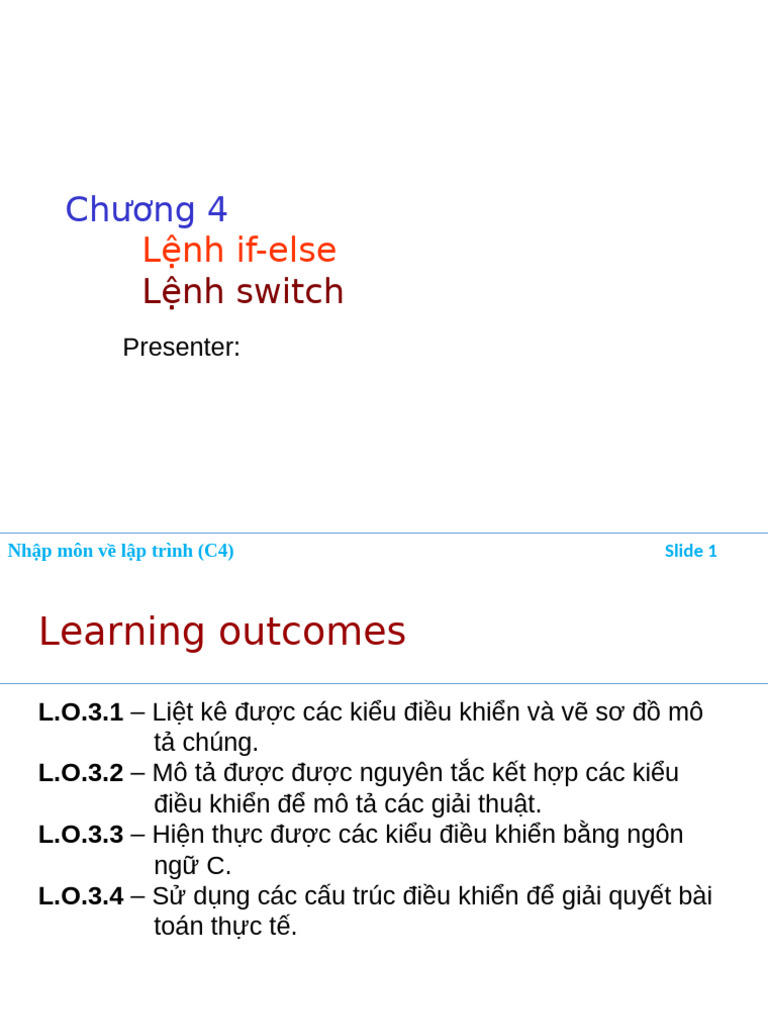 Nhap Mon Lap Trinh - Vuong Ba Thinh - NMVLT - c4 Le - NH If Else Le - NH Switch | PDF