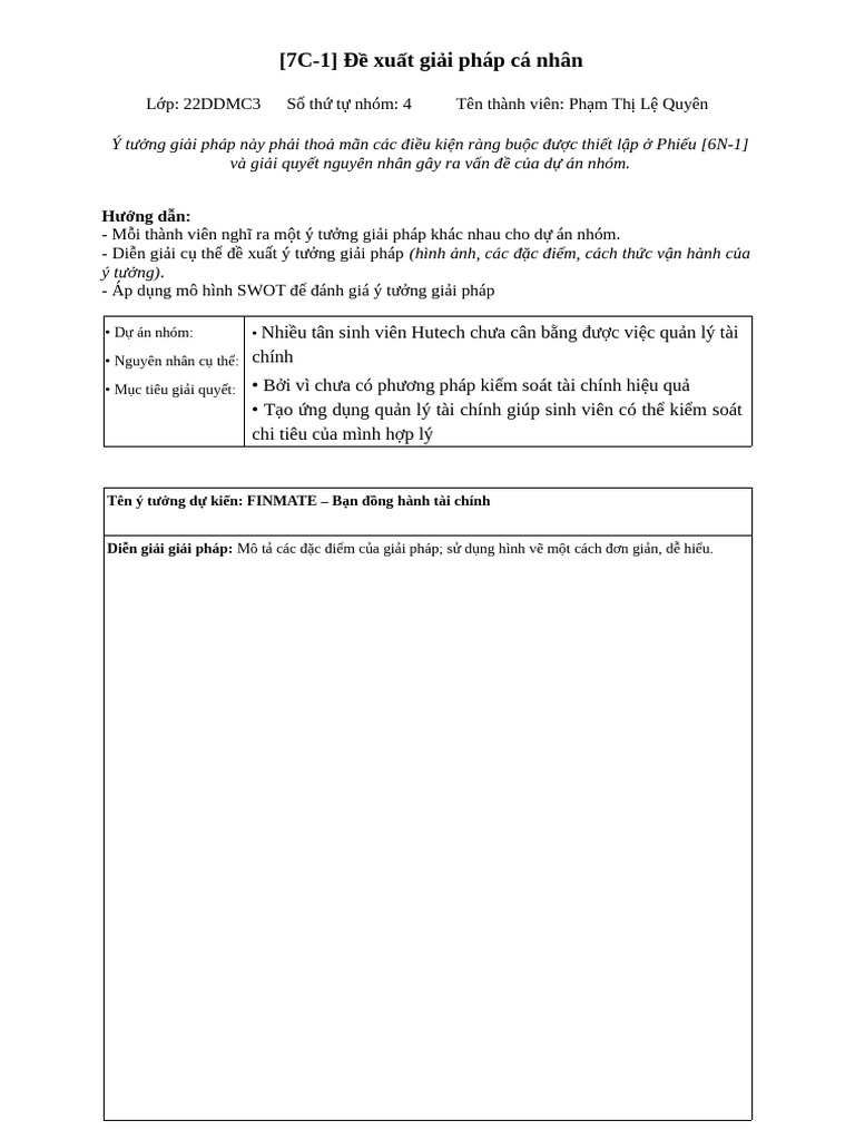 (7C-1) Đề xuất giải pháp cá nhân | PDF