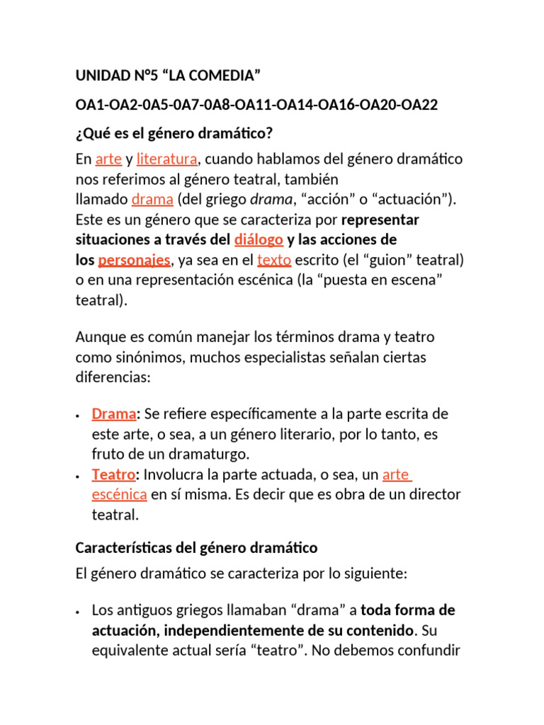Características del género dramático | PDF | Teatro | Tragedia