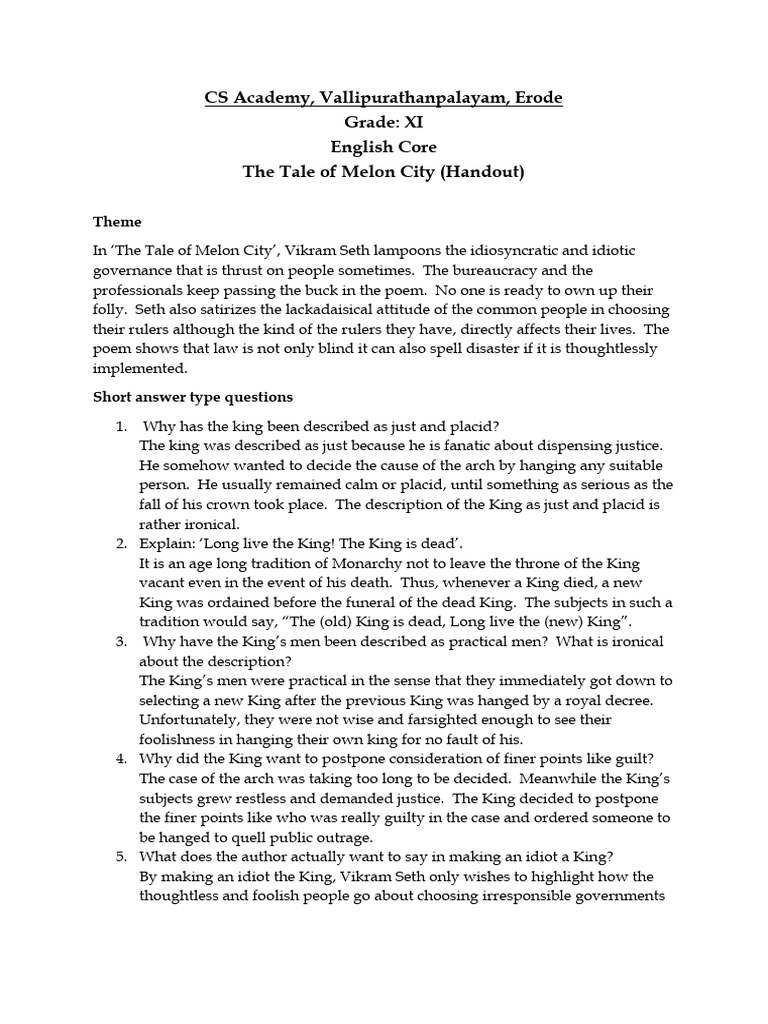 The Tale of Melon City - Handout | PDF