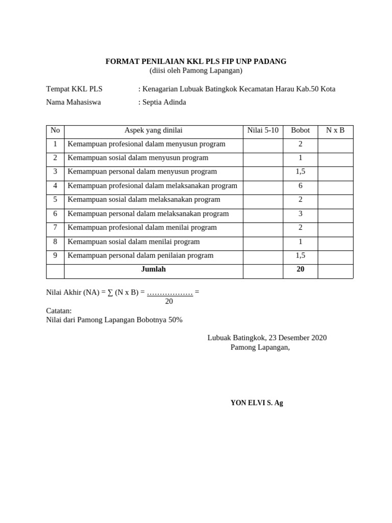 Lampiran 4 Penilaian Pamong | PDF