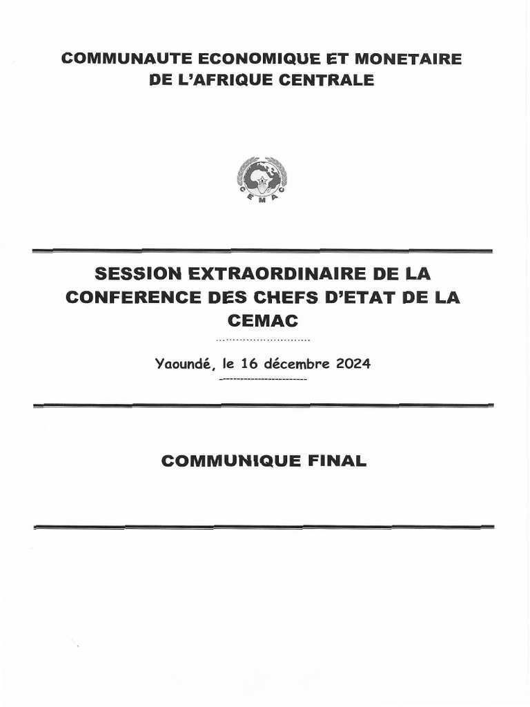 Communiqué Final - Sommet Extraordinaire CEMAC - Yaoundé, 16 Décembre ...