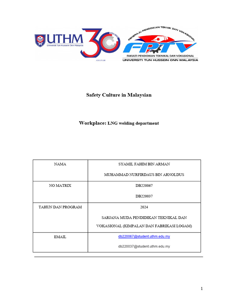 Safety Culture in Petronas LNG Welding | PDF | Personal Protective ...