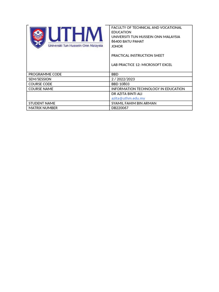 Syamil Fahim Bin Arman - Lab1 | PDF