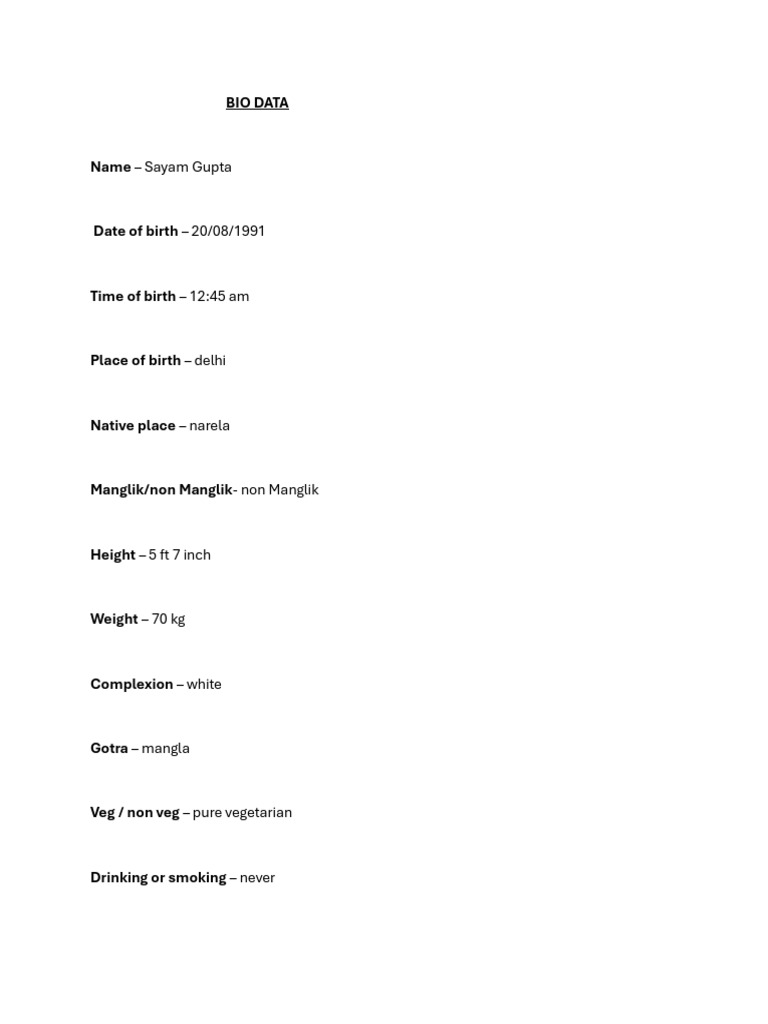 Sayam's Biodata | PDF