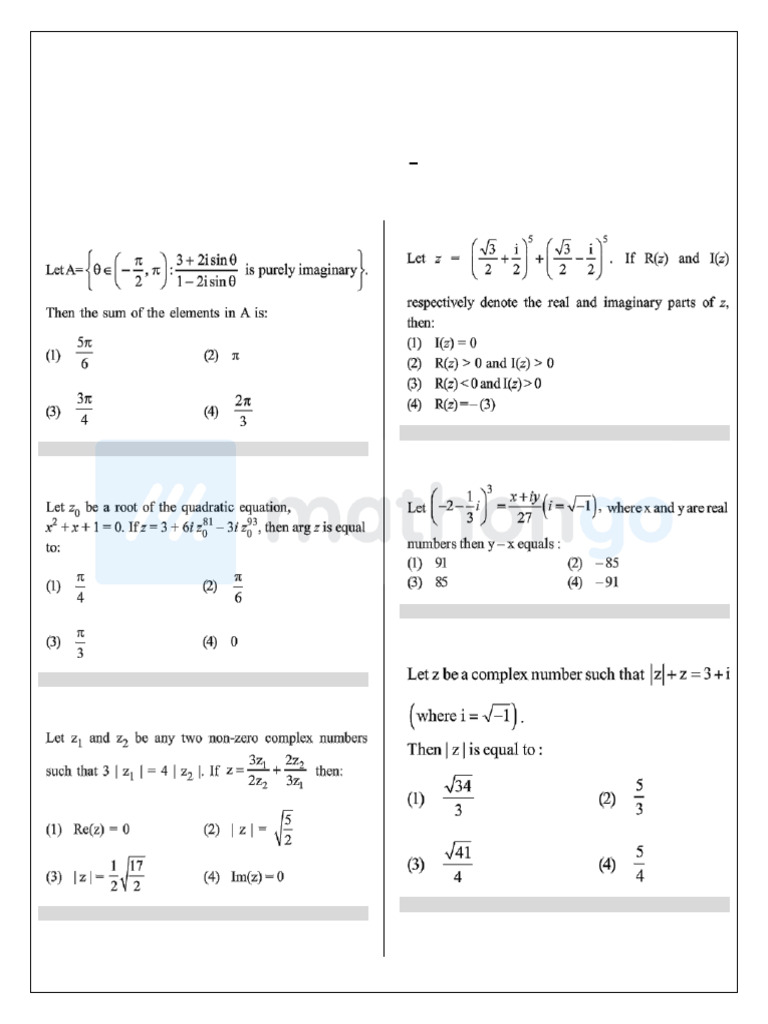 Jee Main 2019 Complex Numbers | PDF