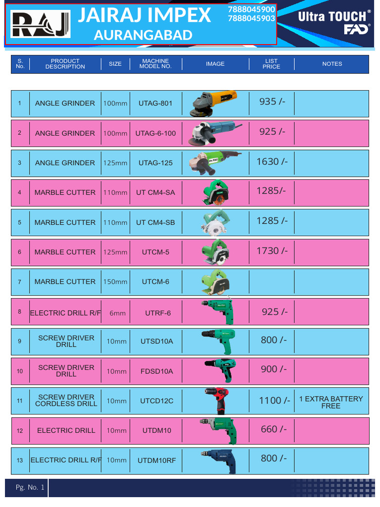 02 jairaj Impex fad power tools list pdf | PDF | Drill | Cutting