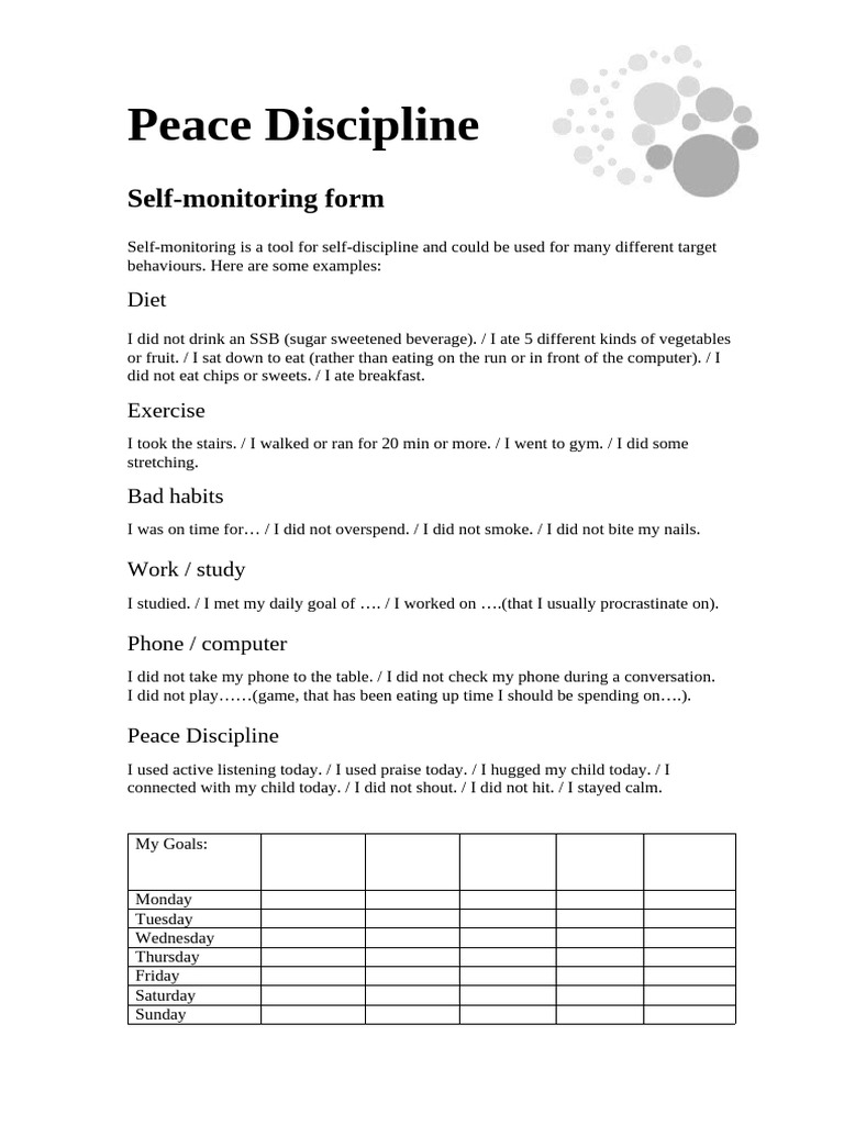Self-monitoring form | PDF