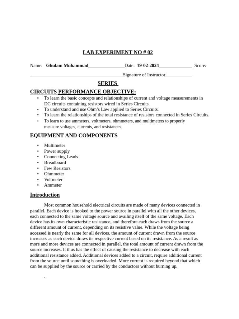 AP Lab 02-Ghulam-Muhammad | PDF | Electrical Resistance And Conductance | Voltage