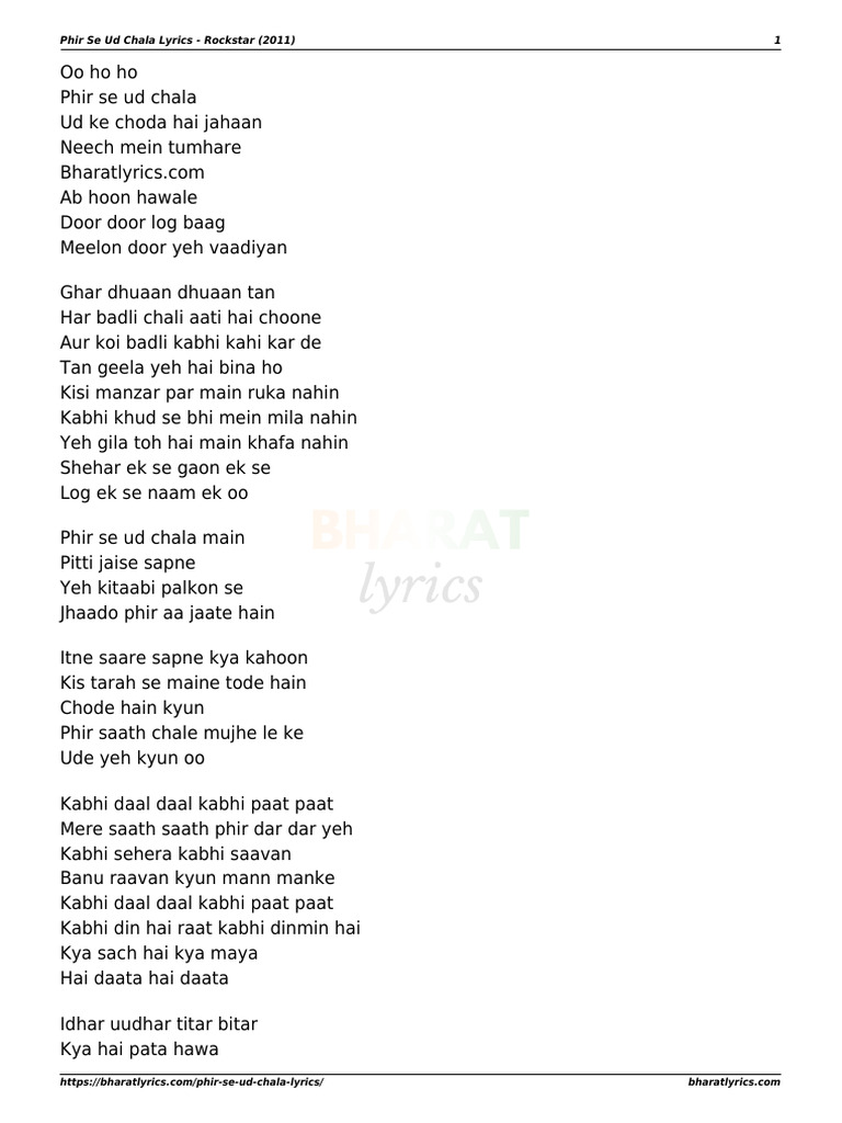 Phir Se Ud Chala Lyrics | PDF