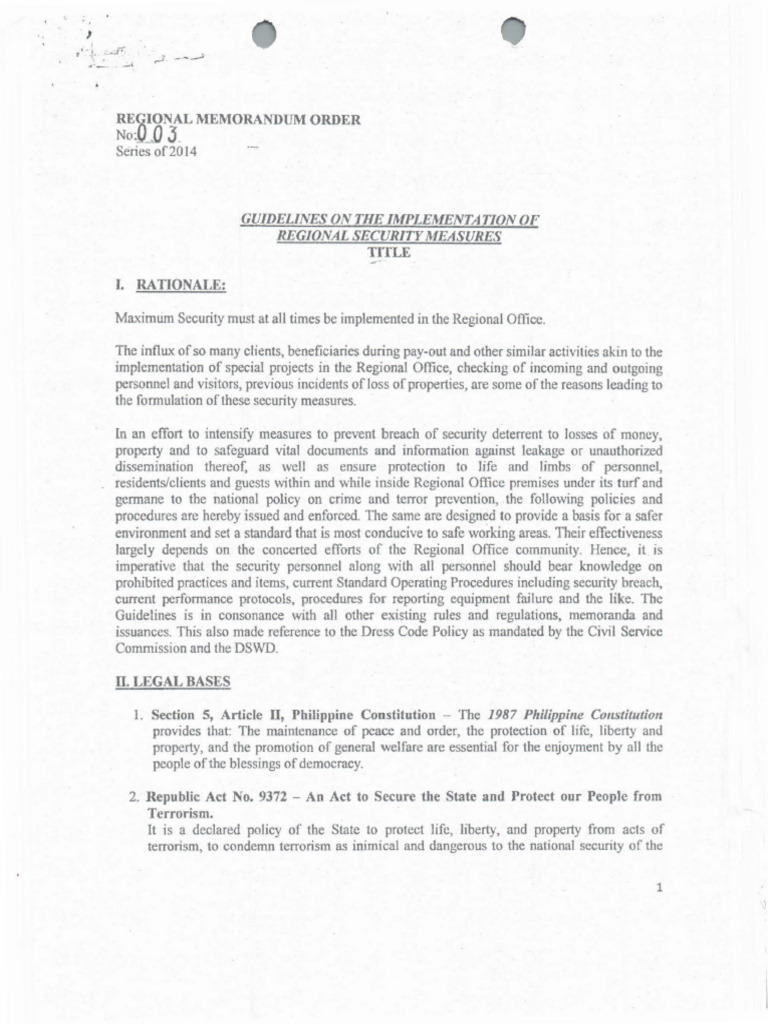 RMO 003 S 2014 Guidelines On The Implementation of Regional Security Measures | PDF