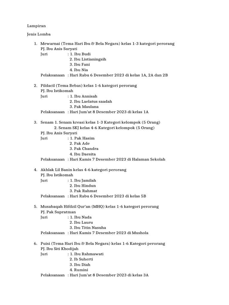 Proposal Classmeeting Lampiran | PDF