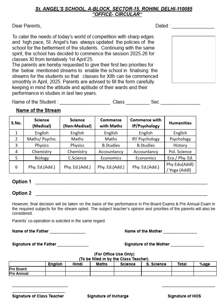 Stream Selection for Class XI 2025-26 | PDF | Science