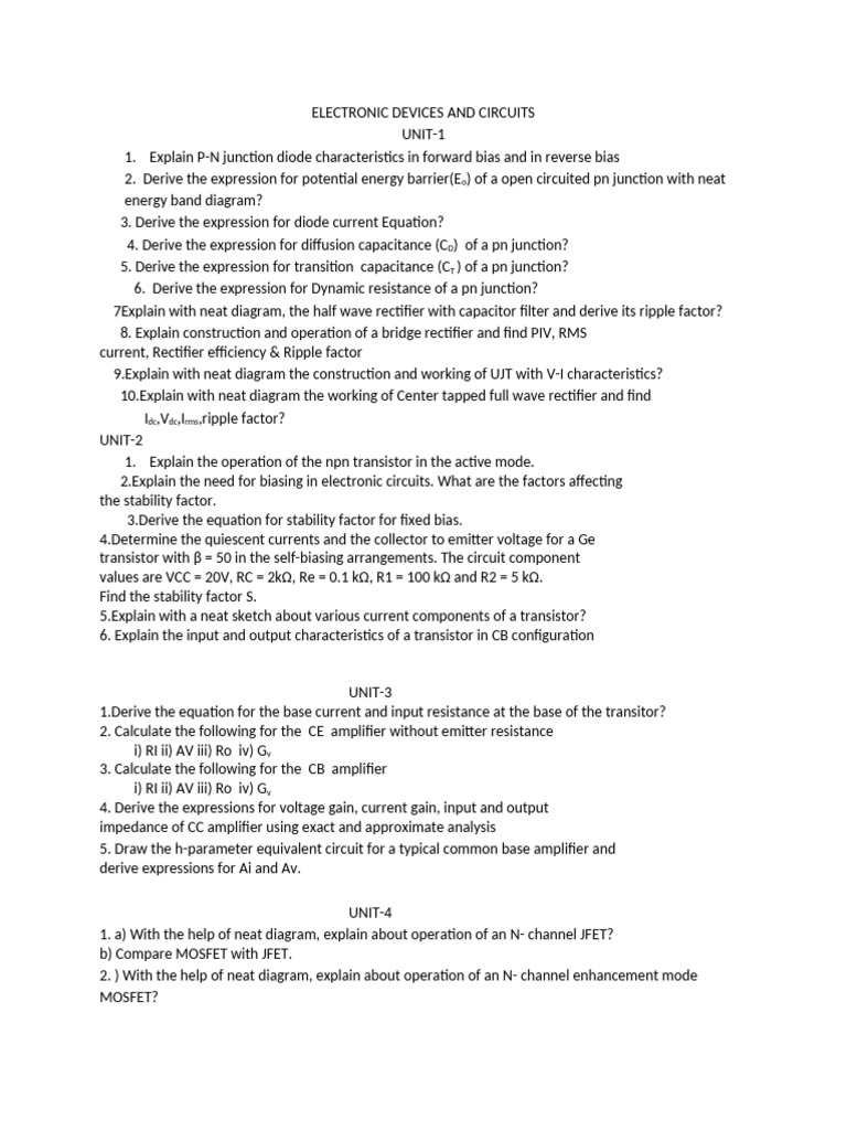 EDC Questions (Autonomous) | PDF | Rectifier | Field Effect Transistor
