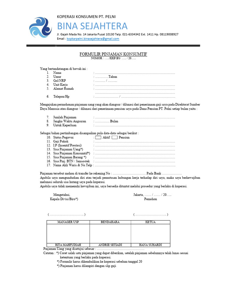 Form Pinjaman Konsumtif | PDF