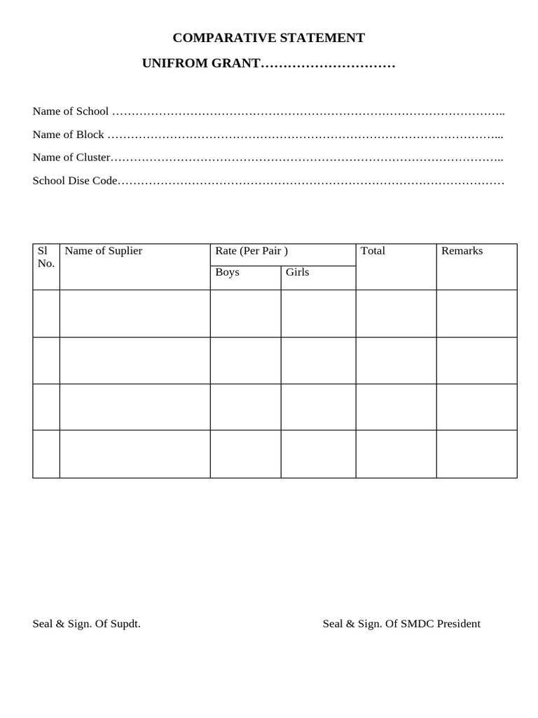 Comparative Statement Unifrom | PDF