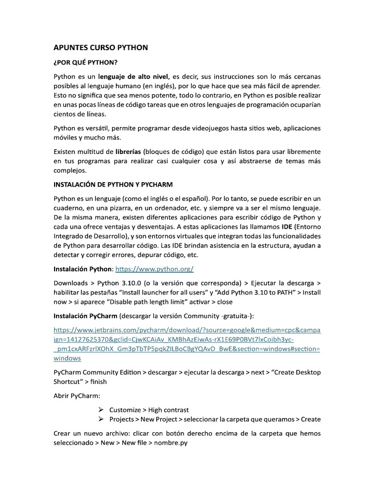 Apuntes Curso Python 1 | PDF