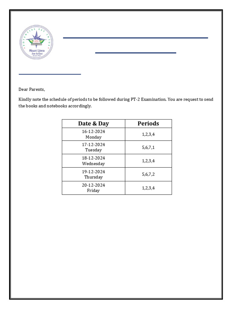 PT-2 Exam Periods Schedule - 394452 | PDF