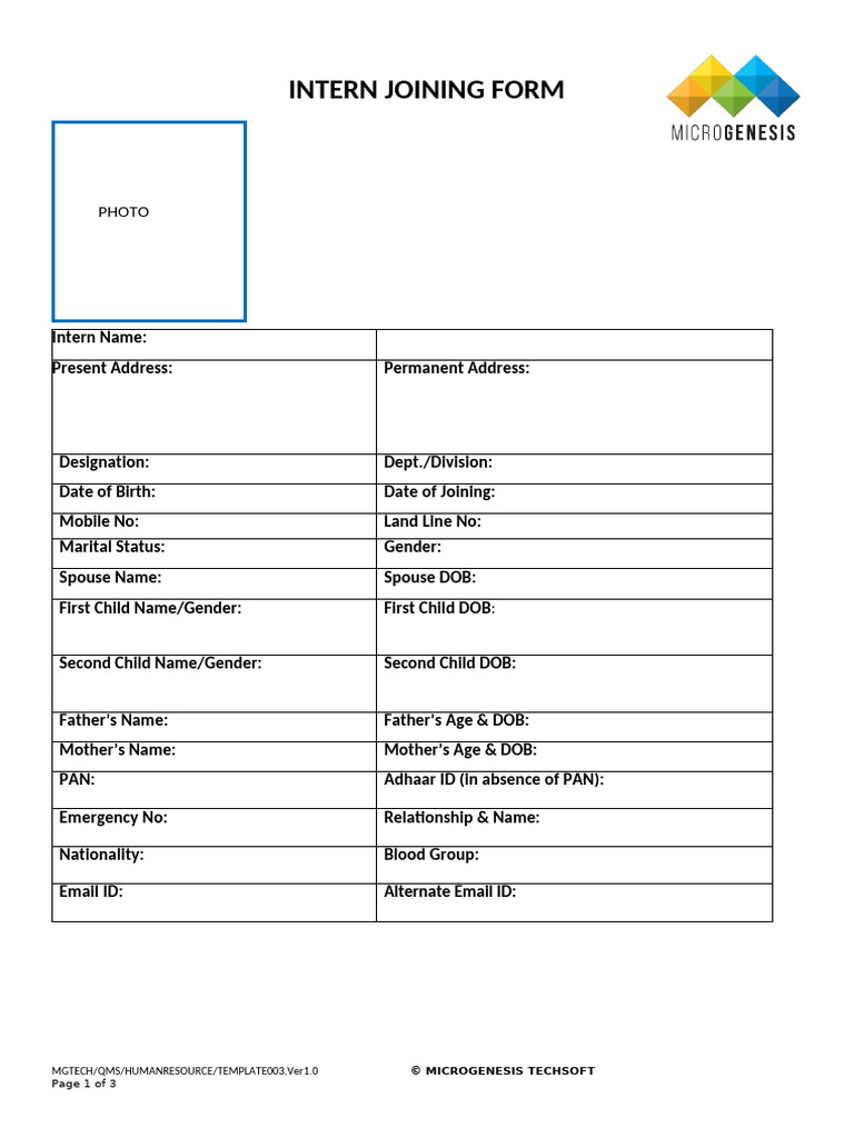 1) Intern Joining Form | PDF | Social Institutions | Justice