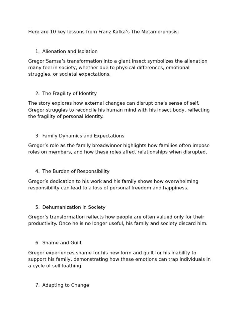 Life Lessons From Kafka's Metamorphosis | PDF