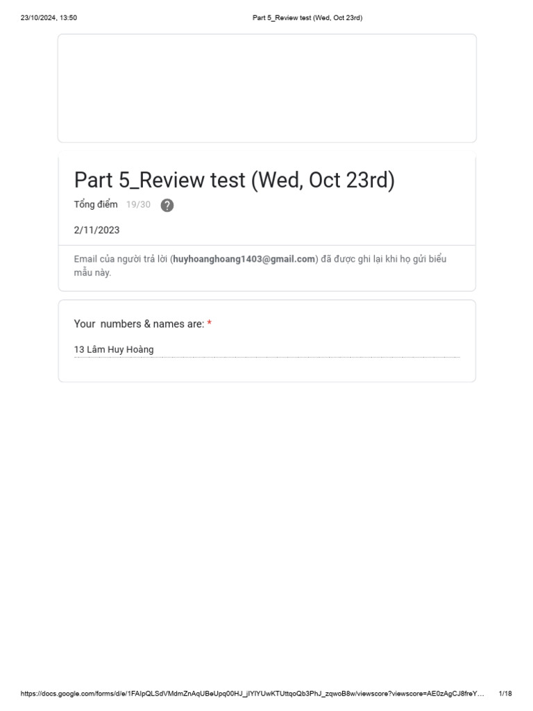 Part 5 - Review Test (Wed, Oct 23rd) | PDF