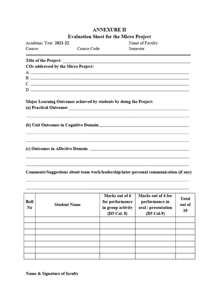 Evaluation Sheet | PDF