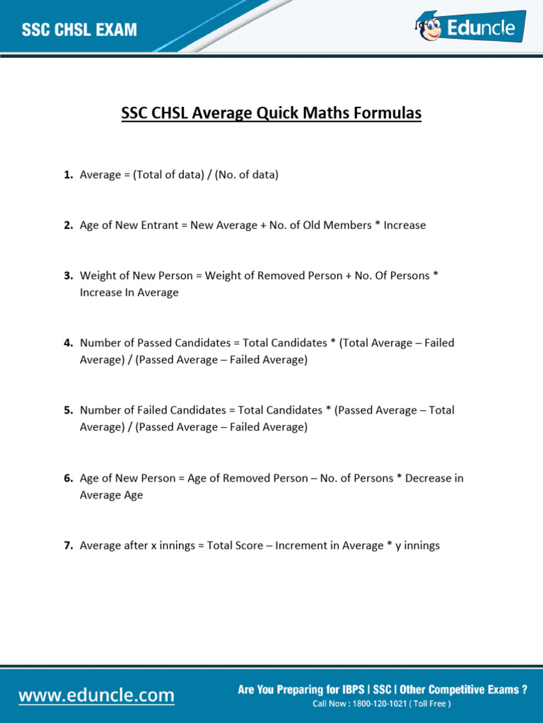 SSC CHSL Average Formulas Guide | PDF