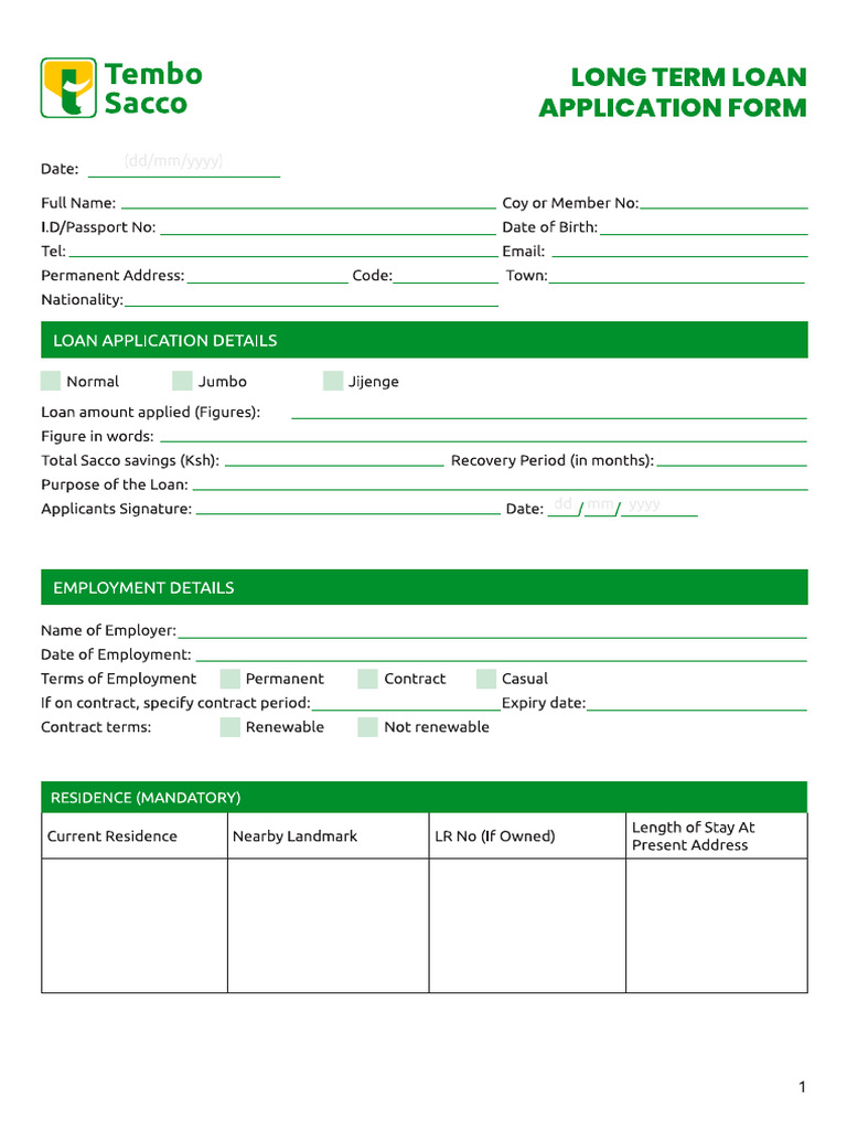 Long Term Loan Application Form | PDF