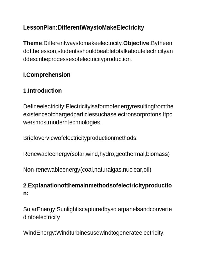 Lesson Plan - Different Ways To Make Electricity | PDF | Power Station ...