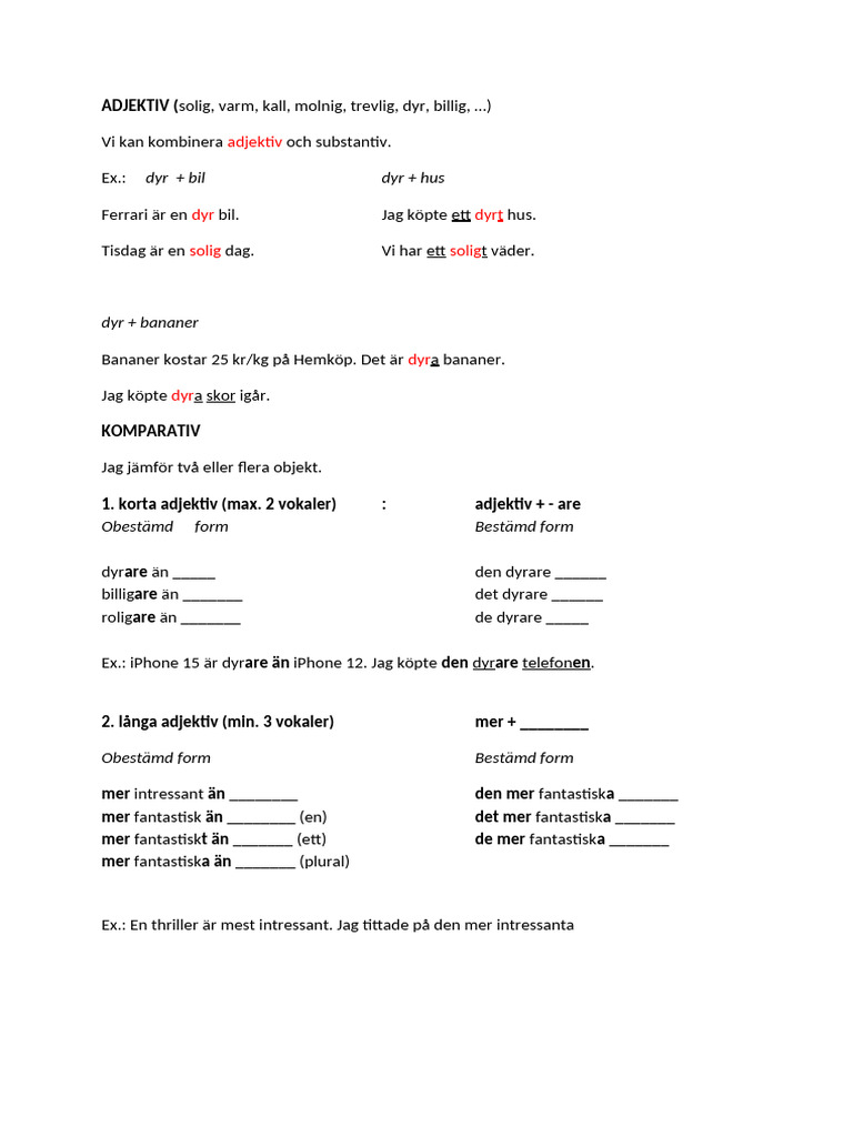 ADJEKTIV och KOMPARATIV | PDF