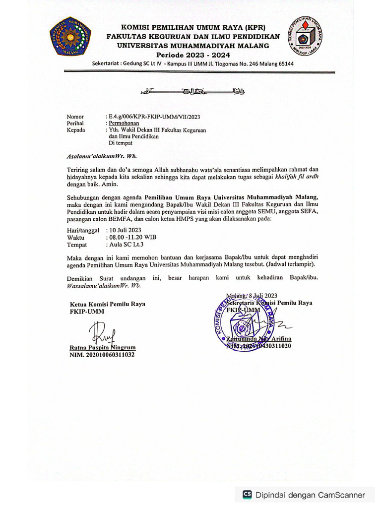 undangan PEMIRA Wakil Dekan III FKIP | PDF