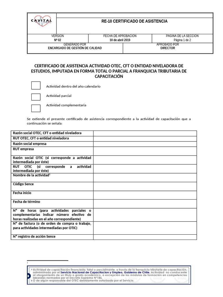 RE-18 Certificado de Asistencia | PDF