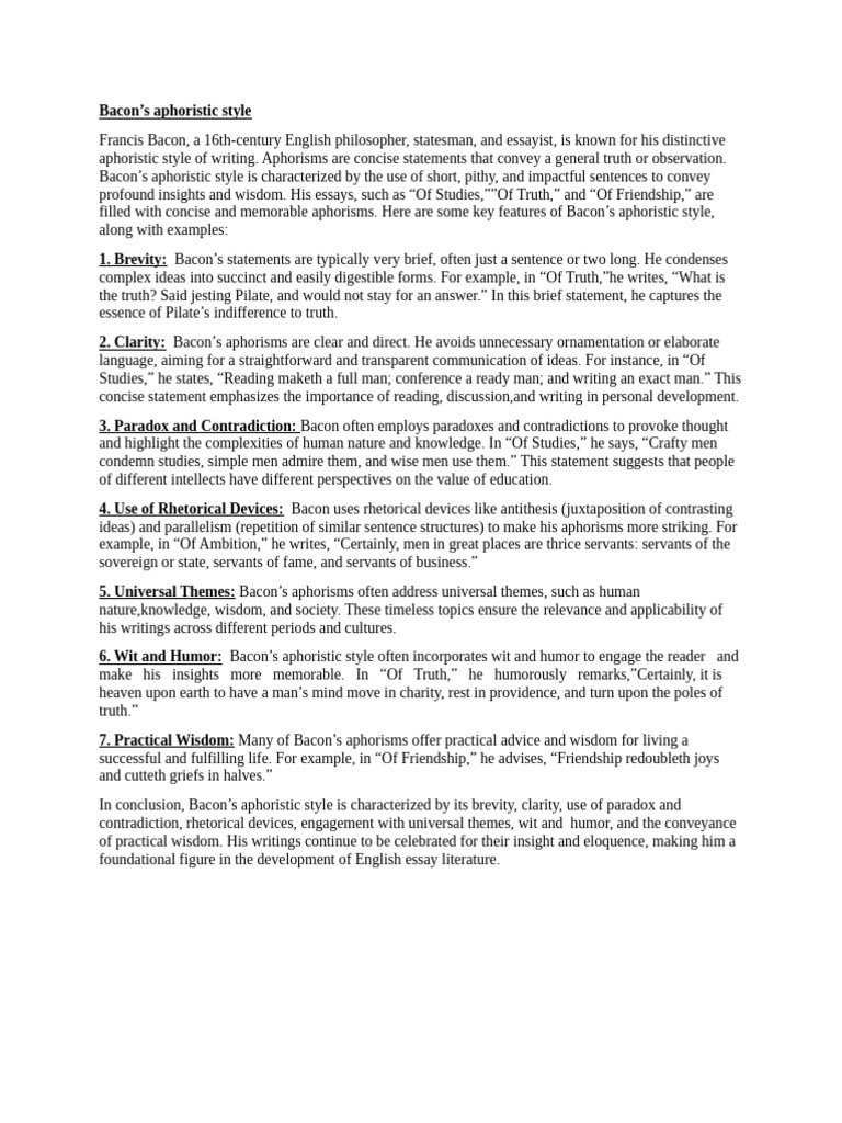 Bacon's Aphoristic Style | PDF | Truth | Essays