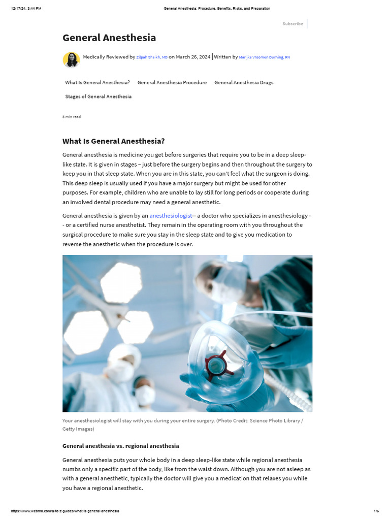 General Anesthesia_ Procedure, Benefits, Risks, and Preparation | PDF ...
