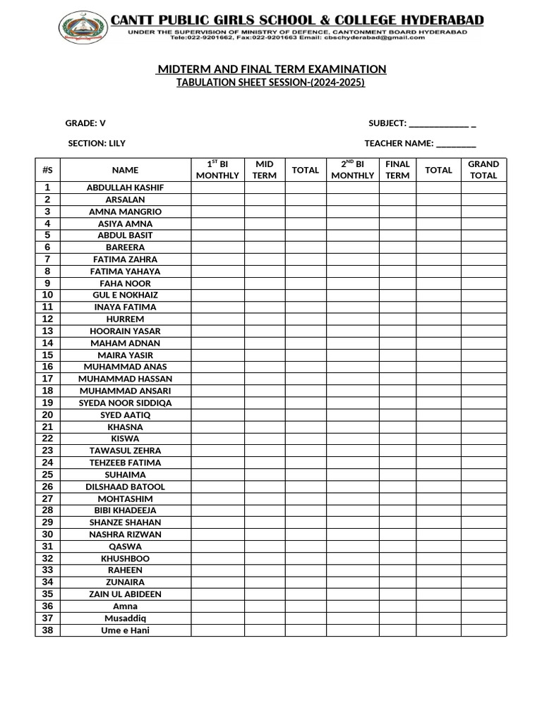 Tabulation Sheet V LiLy | PDF
