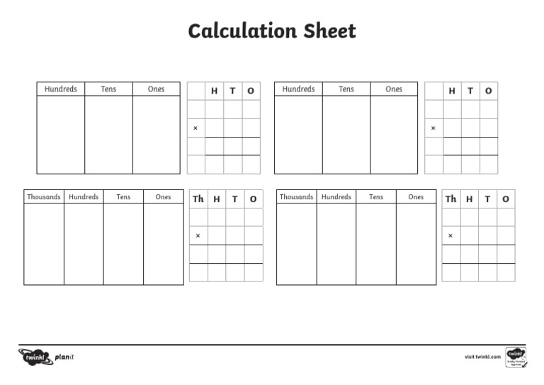 Multiplication Calculation Sheet | PDF