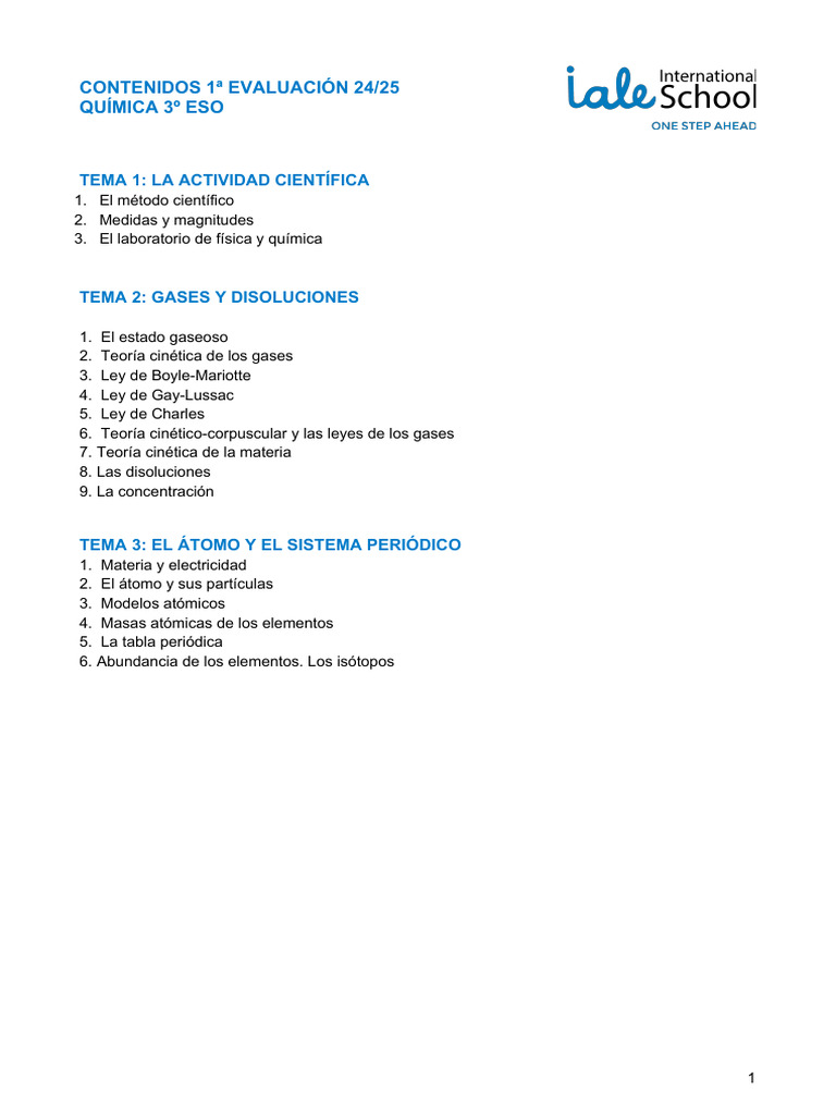 Contenidos 1Â Evaluacioì N FiÌ Sica y QuiÌ Mica 3Âº ESO | PDF