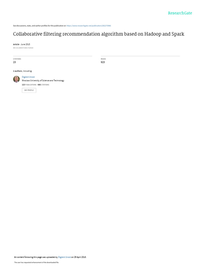 Hadoop & Spark: Collaborative Filtering | PDF | Apache Spark | Apache Hadoop
