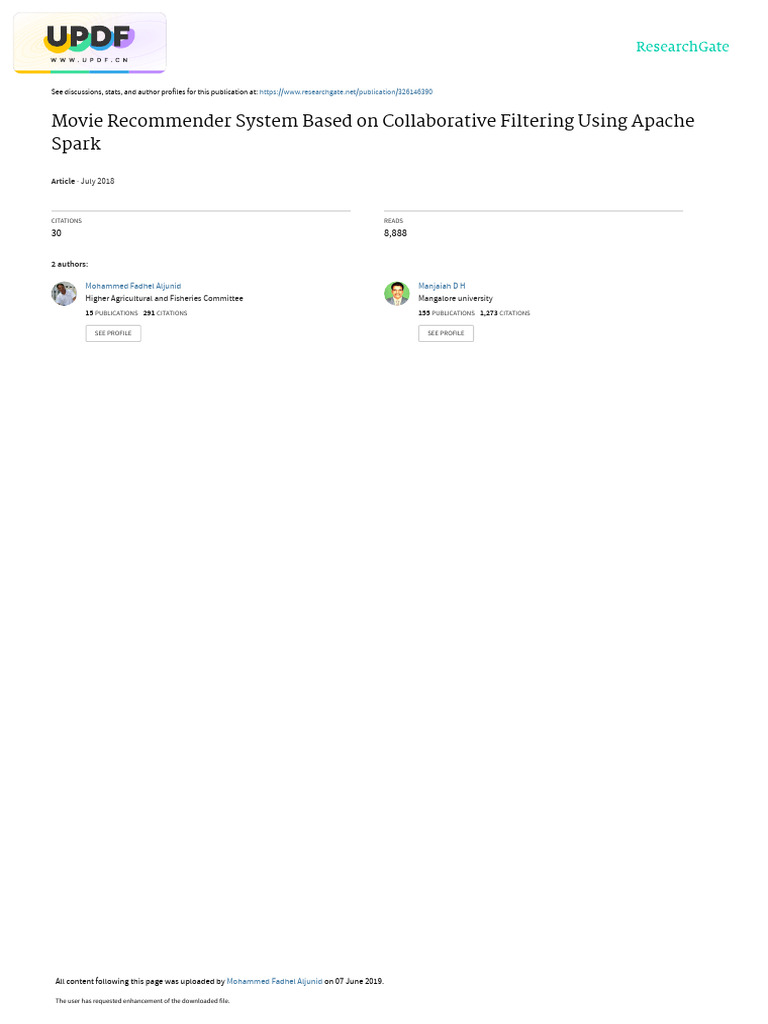 Movie Recommender System Based On Collaborative Filtering Using Apache Spark | PDF | Apache ...