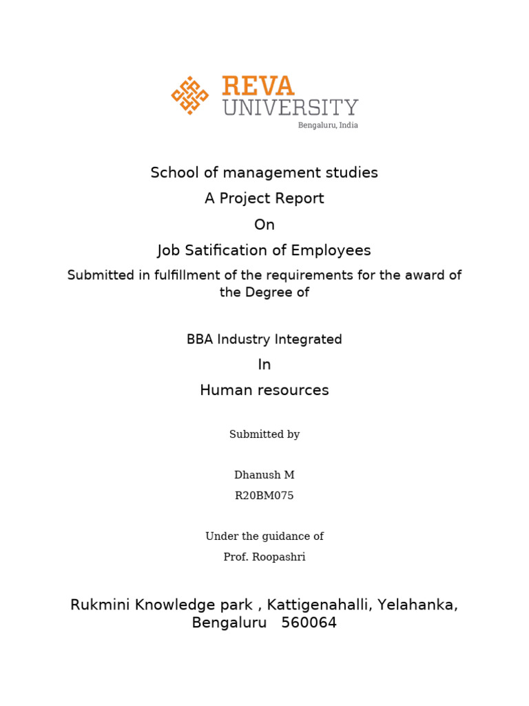 REVA project basis | PDF | Job Satisfaction | Compensation And Benefits