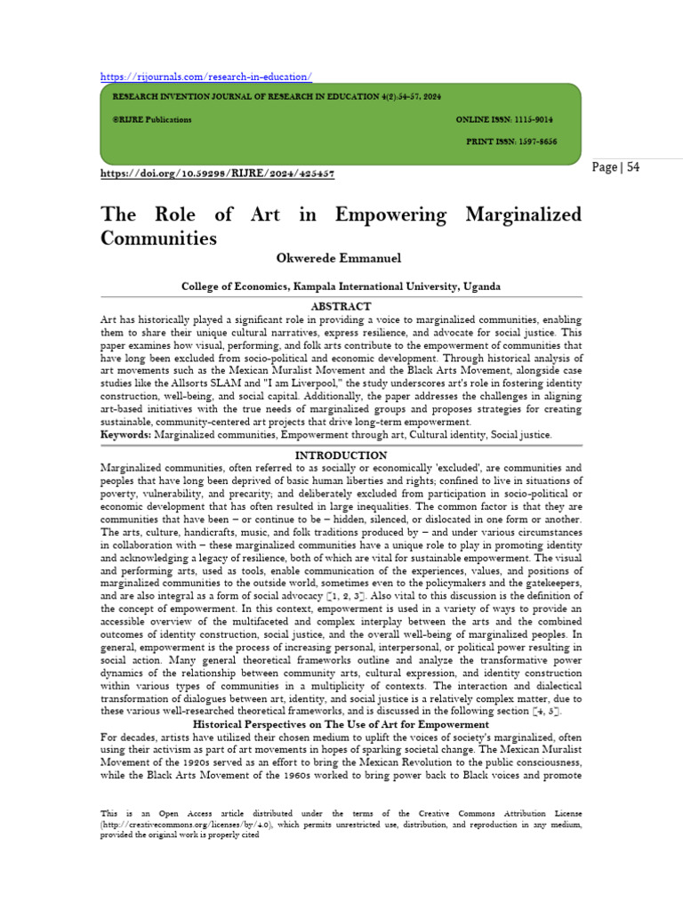 The Role of Art in Empowering Marginalized Communities (WWW - Kiu.ac - Ug) | PDF | Empowerment ...