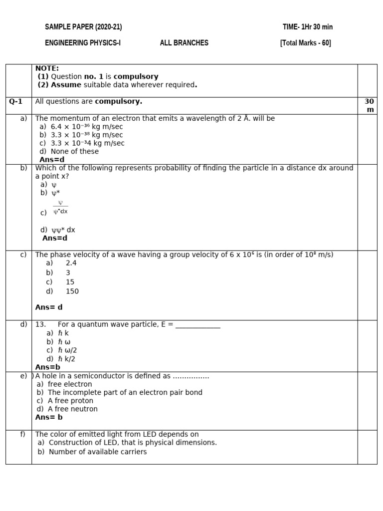 PRELIM PAPER SOLUTION of EP-I RM 2020-21 - SUBODH | PDF | Waves ...