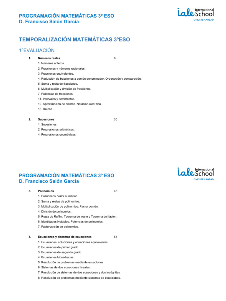 ProgramaciÃ N 3Âº ESO MatemÃ¡ticas (2024-2025) | PDF | Ecuaciones | Números