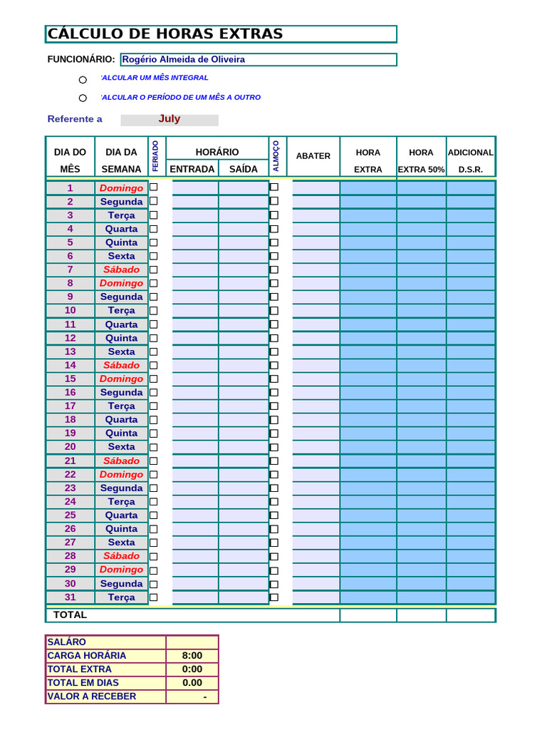 Controle de Horas Extras | PDF