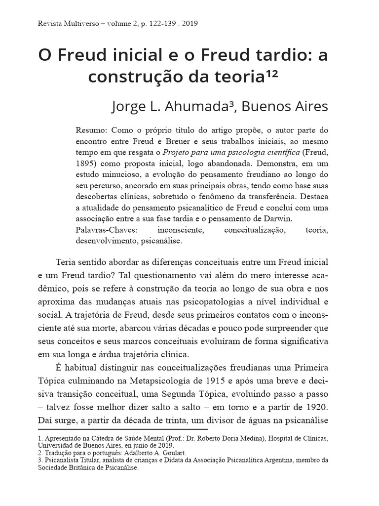 Evolução da Teoria Freudiana | PDF | Sigmund Freud | Psicanálise