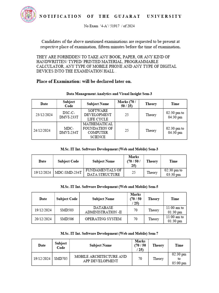 Centre for Professional Courses_All MSc IT Exam Dec-2024 | PDF ...